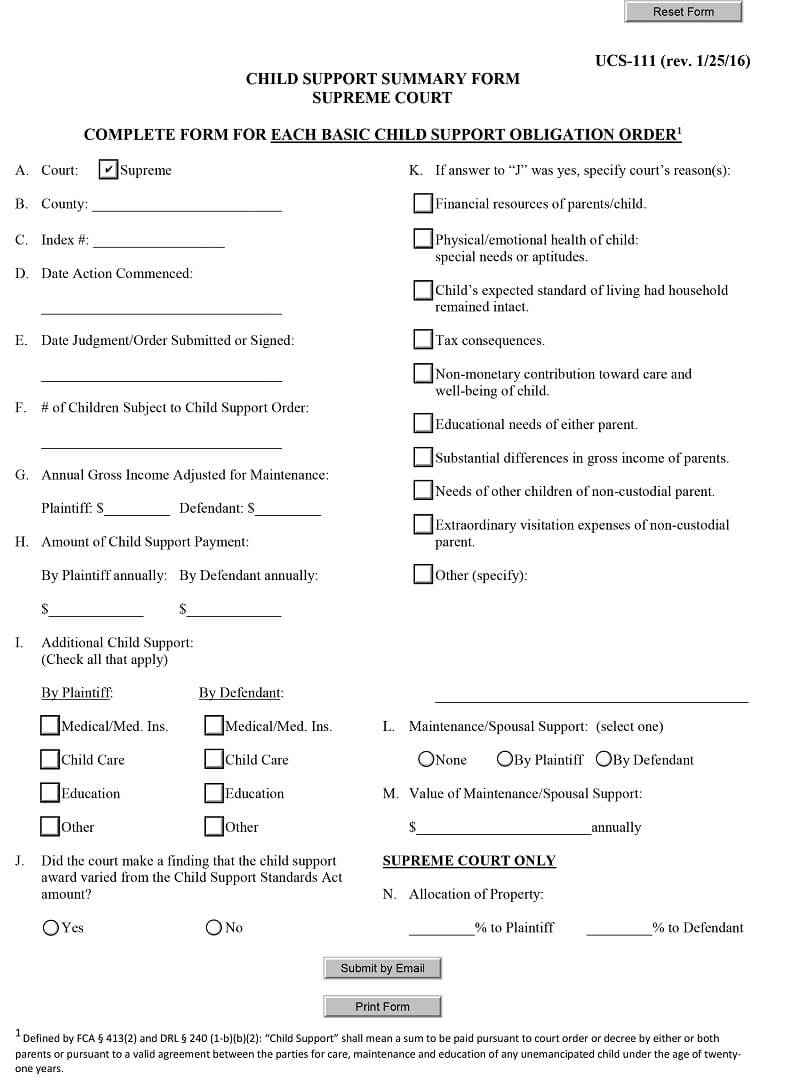 UCS 111 Download: Child Support Summary Form (PDF)